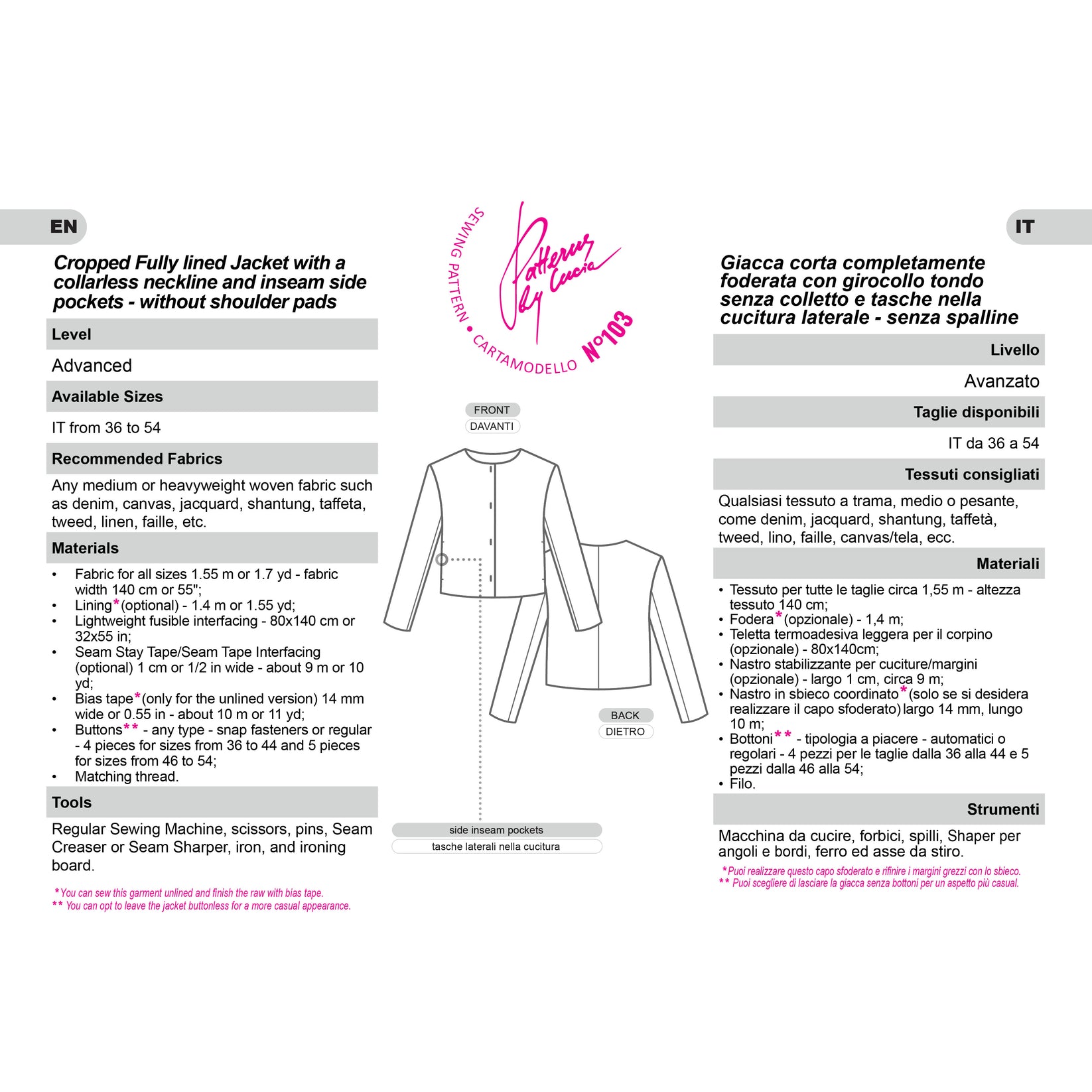 Cropped Blazer Sewing Pattern N.103 – Patterns by Lucia